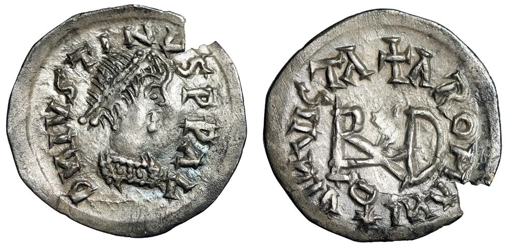 Gepids in Sirmium AR 1/4 Siliqua in the Name of Justin I Rare