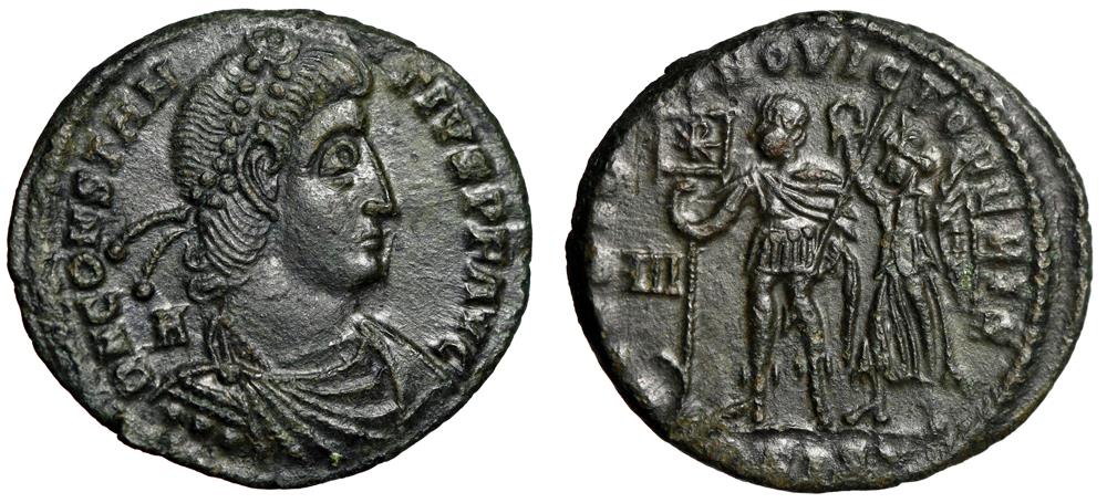 Constantius II Centenionalis HOC SIGNO VICTOR ERIS Crowned Siscia