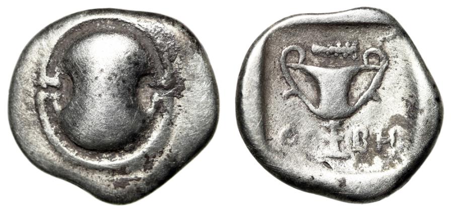 Boeotia, Thebes AR Drachm Boeotian Shield / Kantharos, Club Good Fine