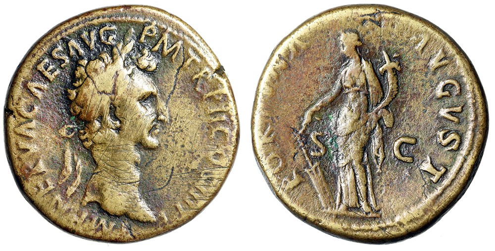 Nerva Sestertius Fortuna Standing Rome 97 AD Good Fine | Roman Imperial ...