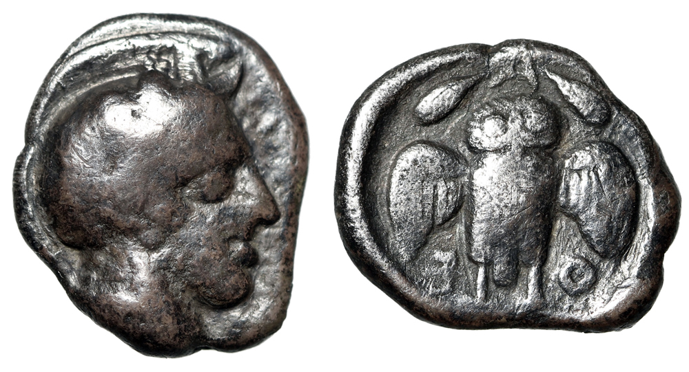 Attica, Athens AR Trihemiobol Owl Facing, Wings Spread Rare | Greek Coins