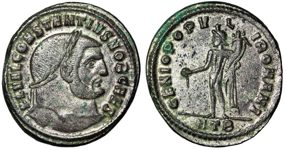 Constantius I Chlorus Silvered Follis Genius Heraclea RIC 20a VF