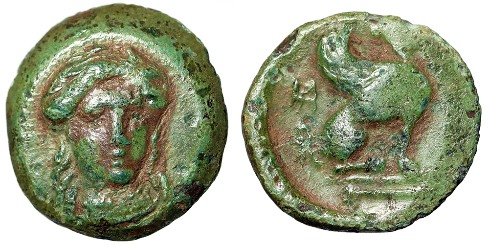 Troas, Gergis AE16 Sibyl Herophile Facing & Sphinx Green Patina