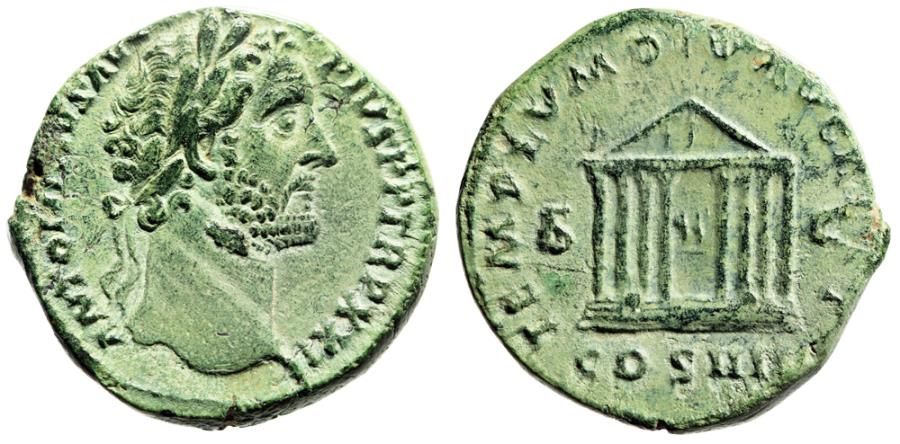 Antoninus Pius AE Sestertius Octastyle Temple Augustus & Livia Rare RIC ...
