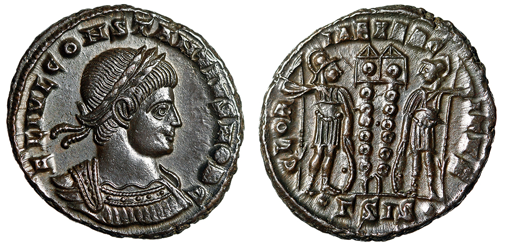 Constantius II Caesar Soldiers, Standards Siscia Extremely Fine