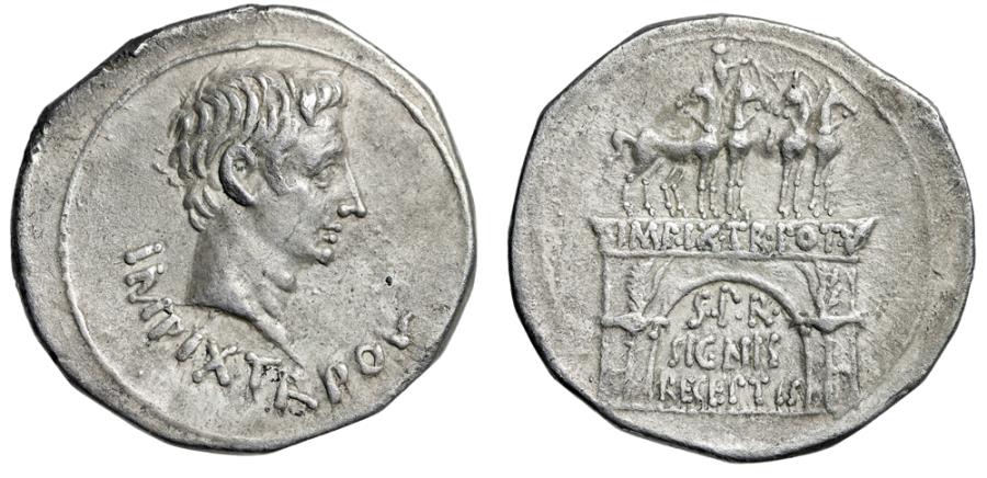 Augustus AR Cistophoric Tetradrachm Triumphal Arch Mysia Pergamon Good VF