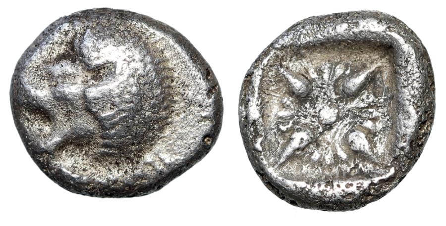 Ionia, Miletos AR Diobol Roaring Lion & Star Stellate Design Budget