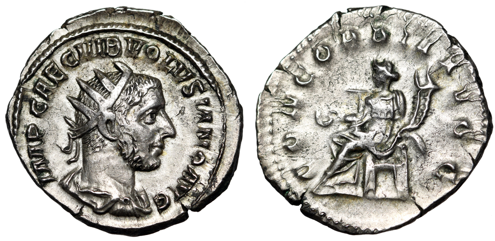Volusian AR Antoninianus Concordia Seated Extremely Fine | Roman ...