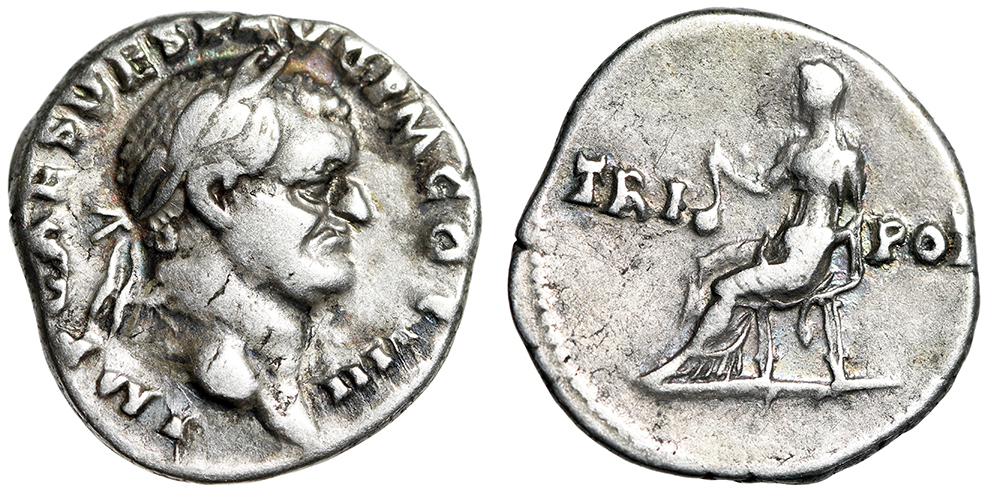 Vespasian AR Denarius Vesta Seated Rome Toned | Roman Imperial Coins