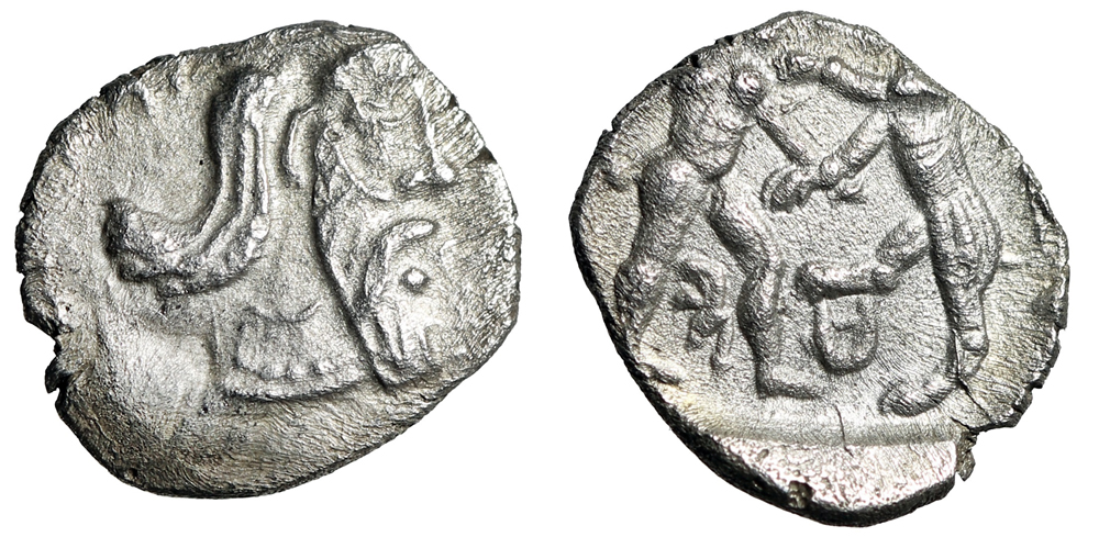 Samaria AR Obol Bearded Male in Persian Tiara / King Fighting Lion Very ...