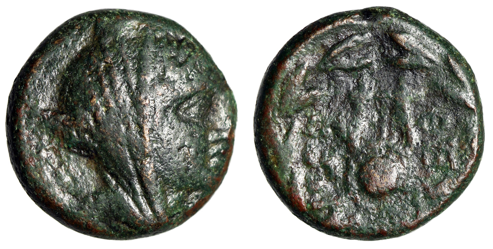 Boeotia, Thespiai AE15 Veiled Arsinoe III & Lyre, wreath Fine