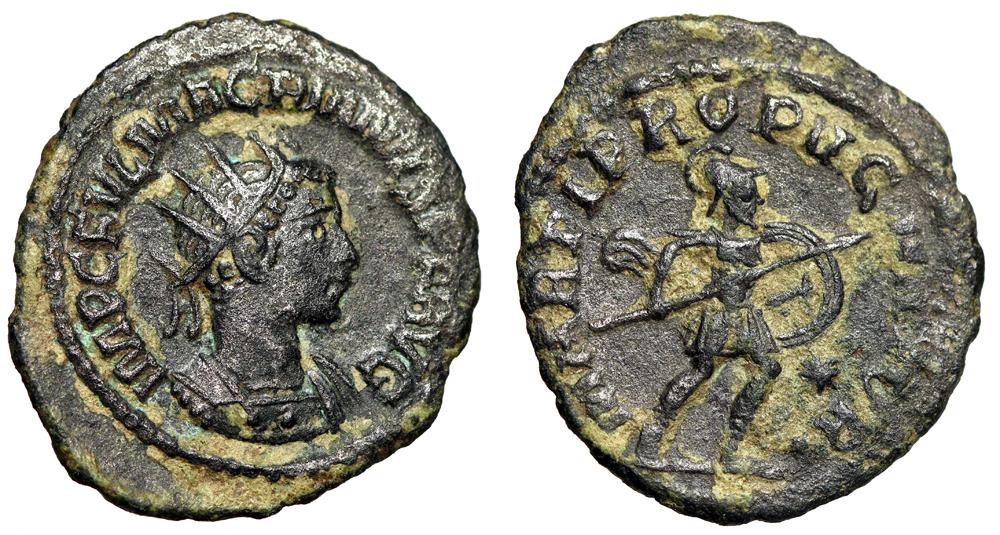 Macrianus Antoninianus MARTI PROPVGNATORI Mars, Spear & Shield Rare gVF