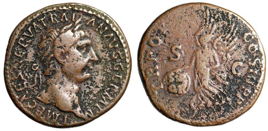Trajan AE As Winged Victory, SPQR Rome 99-100 AD RIC 417 | Roman ...