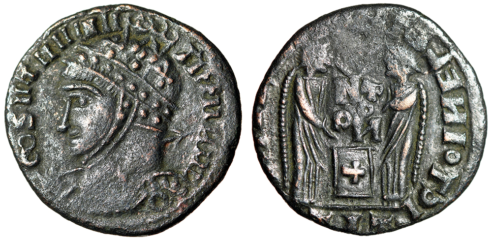 Barbarous Constantine I The Great Nummus Two Victories, Cross on Altar