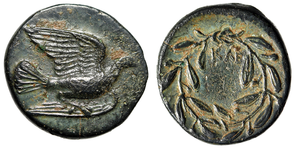 Sikyonia, Sikyon AE Dichalkon Dove Flying & KLE in Wreath Extremely Fine