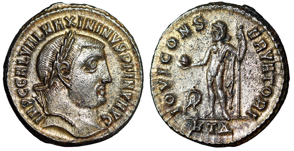 Maximinus II Daia Silvered Follis Jupiter Heraclea Extremely Fine