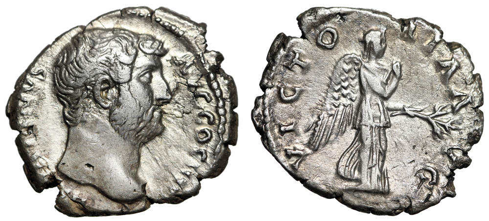 Hadrian AR Denarius VICTORIA AVG Victory, Branch Rome 136 AD | Roman ...