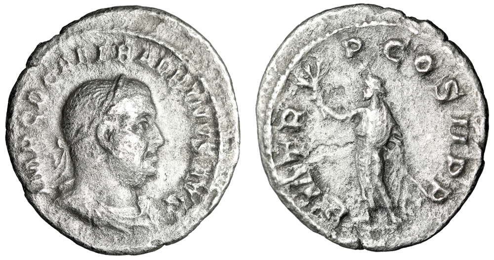 Balbinus AR Denarius Portrait & Togate, Branch Rare | Roman Imperial Coins
