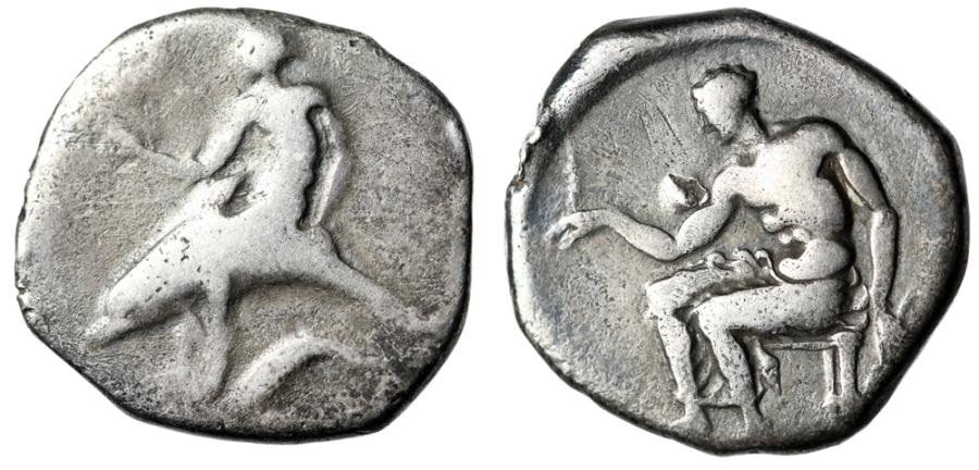 Calabria, Tarentum AR Nomos Phalanthos, Dolphin, Prawn & Oikist Very ...