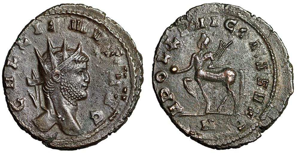 Gallienus Antoninianus Apollo Blessing, Centaur Holding Trophy ...