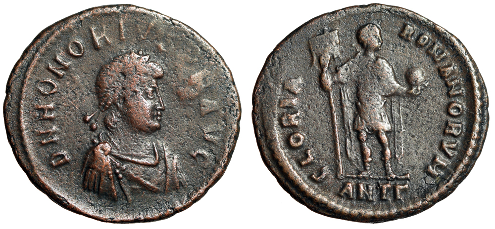 Honorius AE2 GLORIA ROMANORVM Globe Antioch RIC 68e aVF | Roman ...