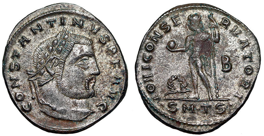 Constantine I The Great Silvered Follis Jupiter Thessalonica Sharp Portrait