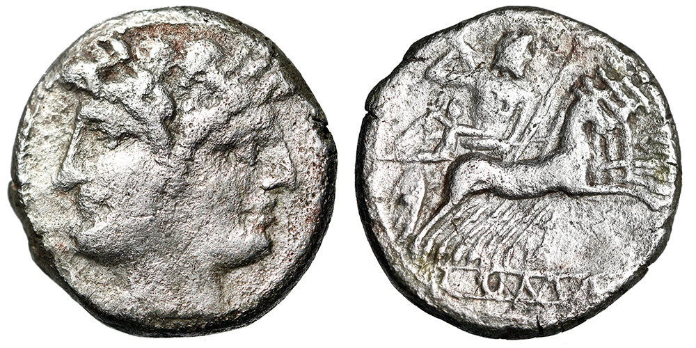Roman Republic AR Quadrigitas Didrachm Janus & Jupiter in Quadriga Fine