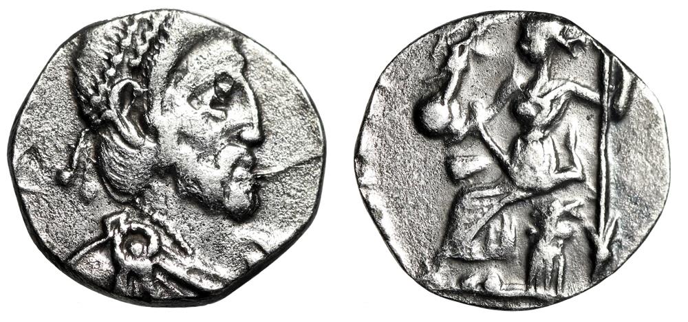 Eugenius AR Siliqua VIRTVS ROMANORVM Roma Enthroned Trier RIC 106d Clipped