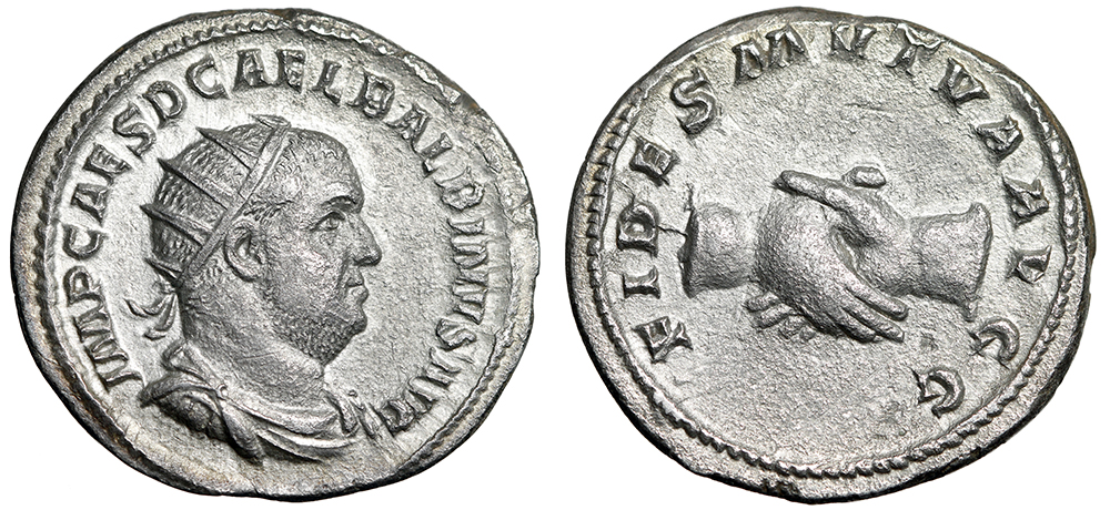 Balbinus AR Antoninianus Clasped Hands Rome Extremely Fine Rare