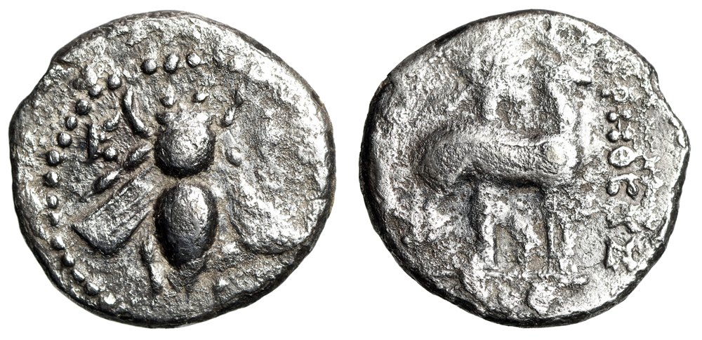 Ionia, Ephesos AR Drachm Bee From Top View & Stag, Palm Fine | Greek Coins