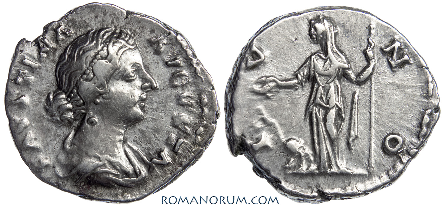 FAUSTINA JUNIOR. (Wife of Marcus Aurelius) Denarius, 3.79g. Rome. Juno.