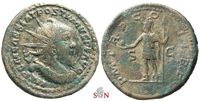 Postumus Double Sestertius - Emperor standing left - Bastien 63 b