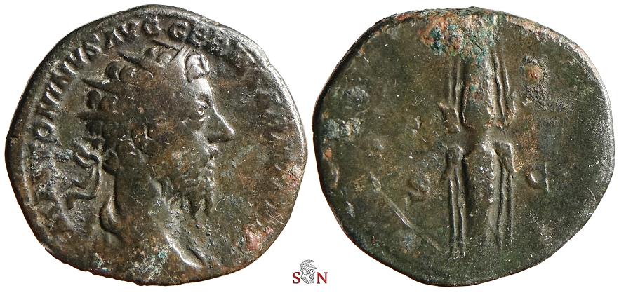 Marcus Aurelius AE Dupondius - winged thunderbolt - BMC 1641 | Roman ...