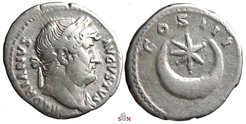 Hadrianus Denarius - Star above Crescent - RIC 202 | Roman Imperial Coins