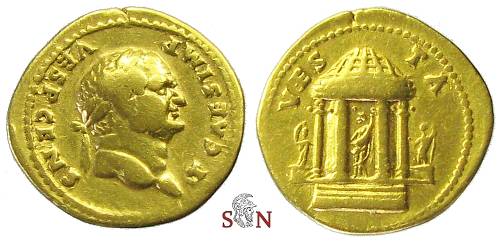 Titus as Caesar Gold Aureus - Temple of Vesta - RIC 171b