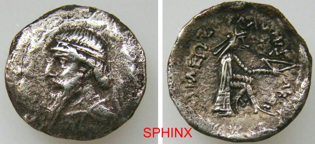 55LE22) RARE KINGS of PARTHIA. Mithradates I. 165-132 BC. AR Drachm (19 ...