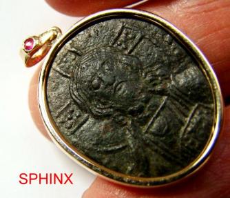 542CFC2Z) Byzantine coin pendant framed in 14 K yellow gold (stamped on ...