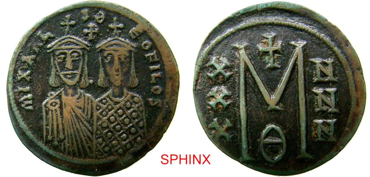 839FC4W) Michael II the Amorian, with Theophilus. 820-829. AE Follis ...