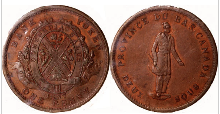 1837 Habitant Token, Lower Canada, Penny, City Bank, | Colonials