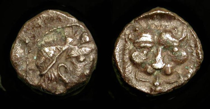 Samaria, 375-333 BC AR Obol. Facing Lion Scalp. M&Q 161