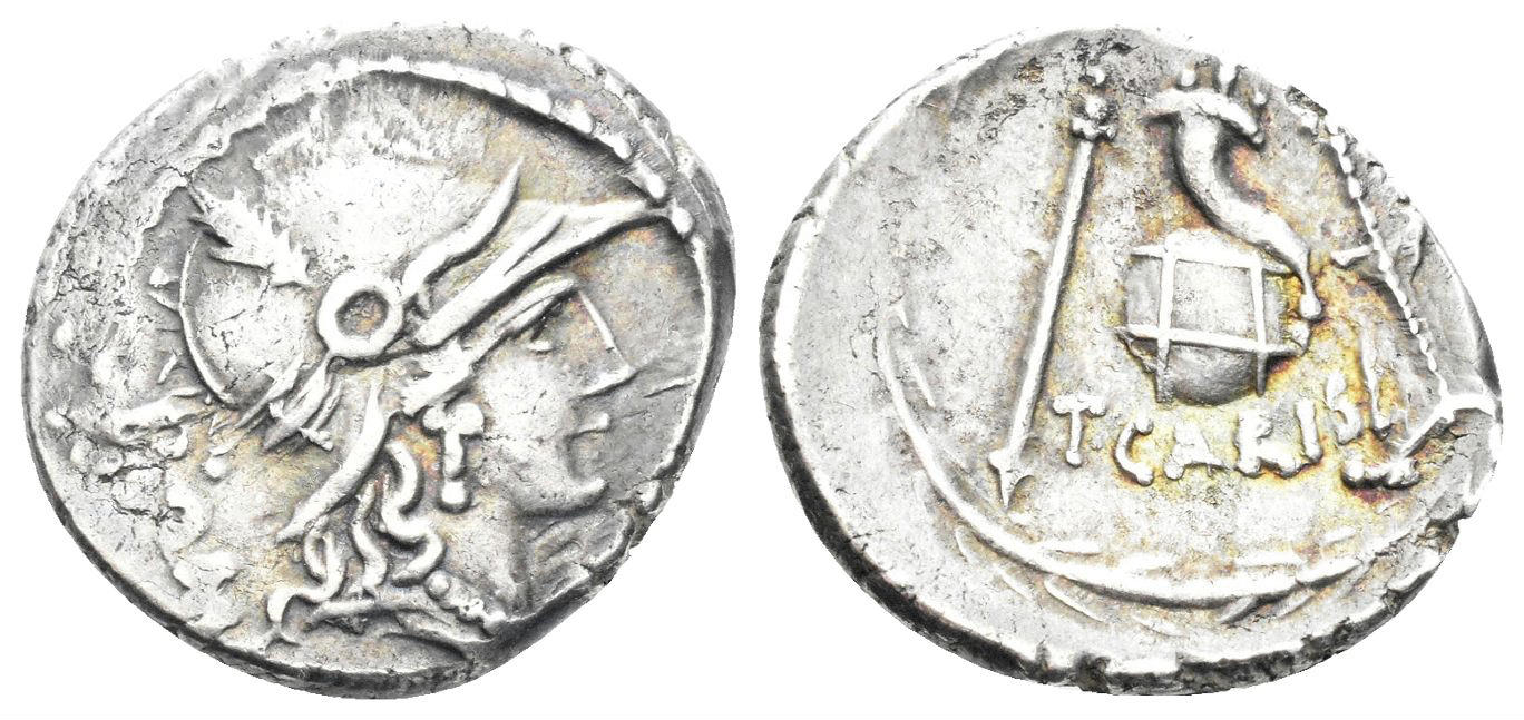 T. Carisius. 46 BC. AR Denarius (3.90g, 19mm). Rome mint. Crawford 464/3c