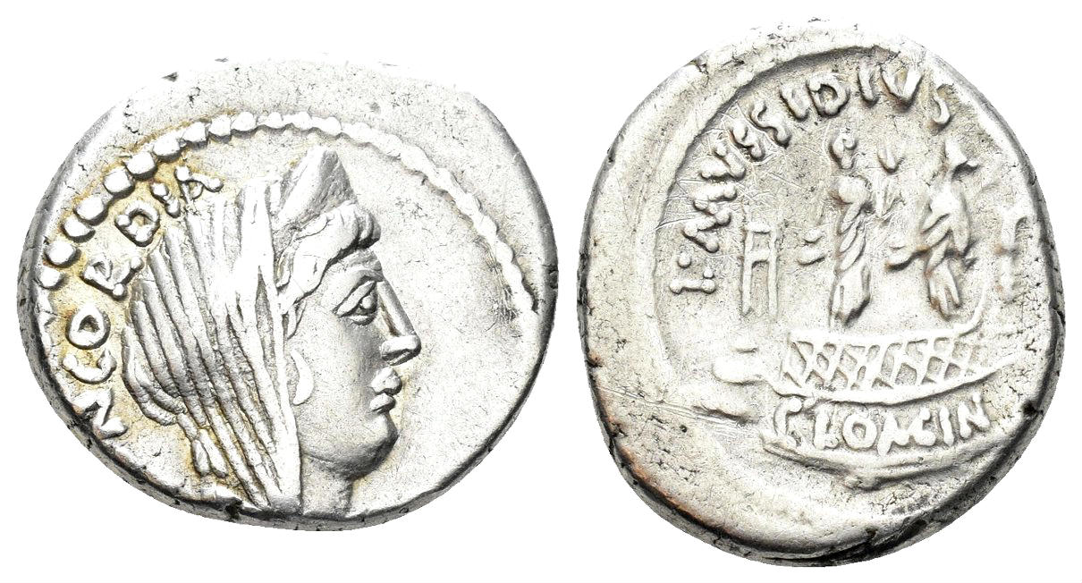 L. Mussidius Longus, 42 BC. AR Denarius (4.07 gm, 18mm). Rome mint ...