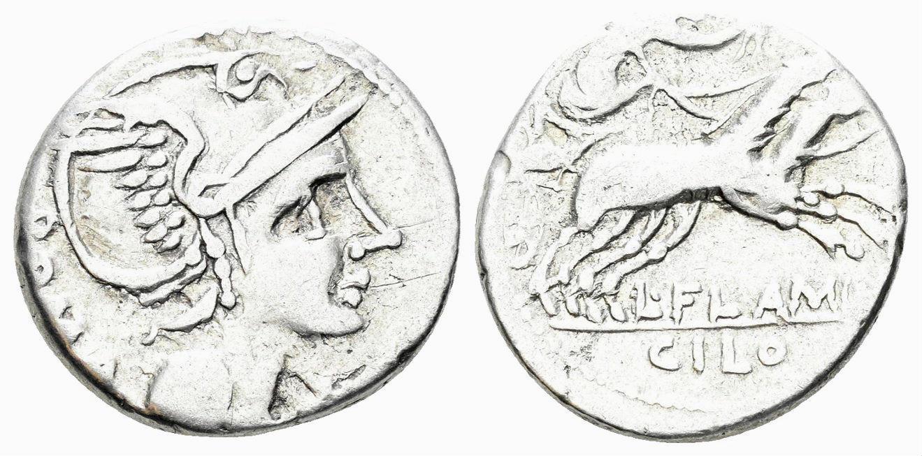 L. Flaminius Chilo. 109-108 BC. AR Denarius (3.92 gm, 18mm). Rome mint ...