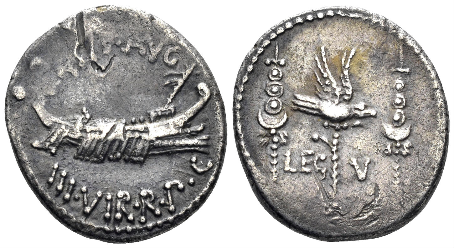 Mark Antony. 32-31 BC. AR Legionary Denarius (3.71g, 18mm). Patrae (?) mint. Crawford 544/18