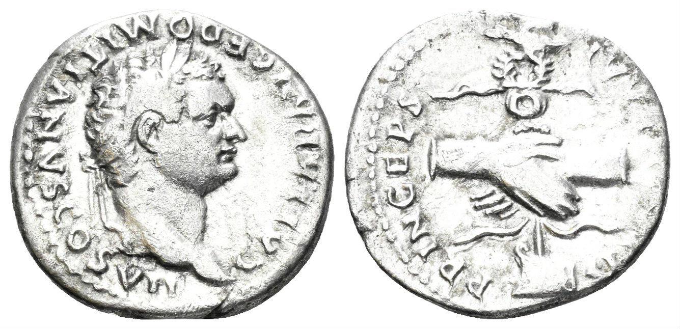 Domitian, as Caesar. 69-81 AD. AR Denarius (3.01 gm, 18mm). Rome mint ...