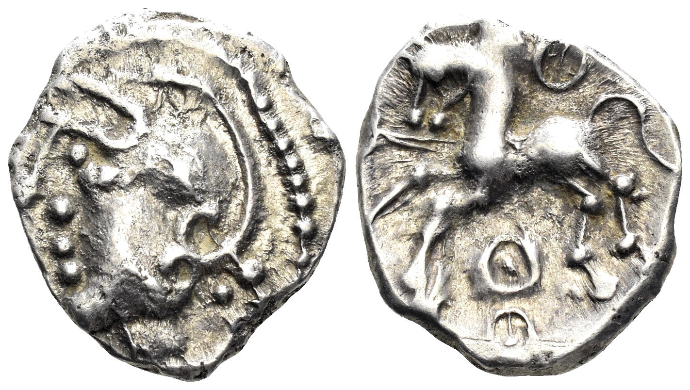 Celtic, Central Gaul, Aedui. AR Quinarius (1.94g, 16mm). Circa 80-50 BC ...