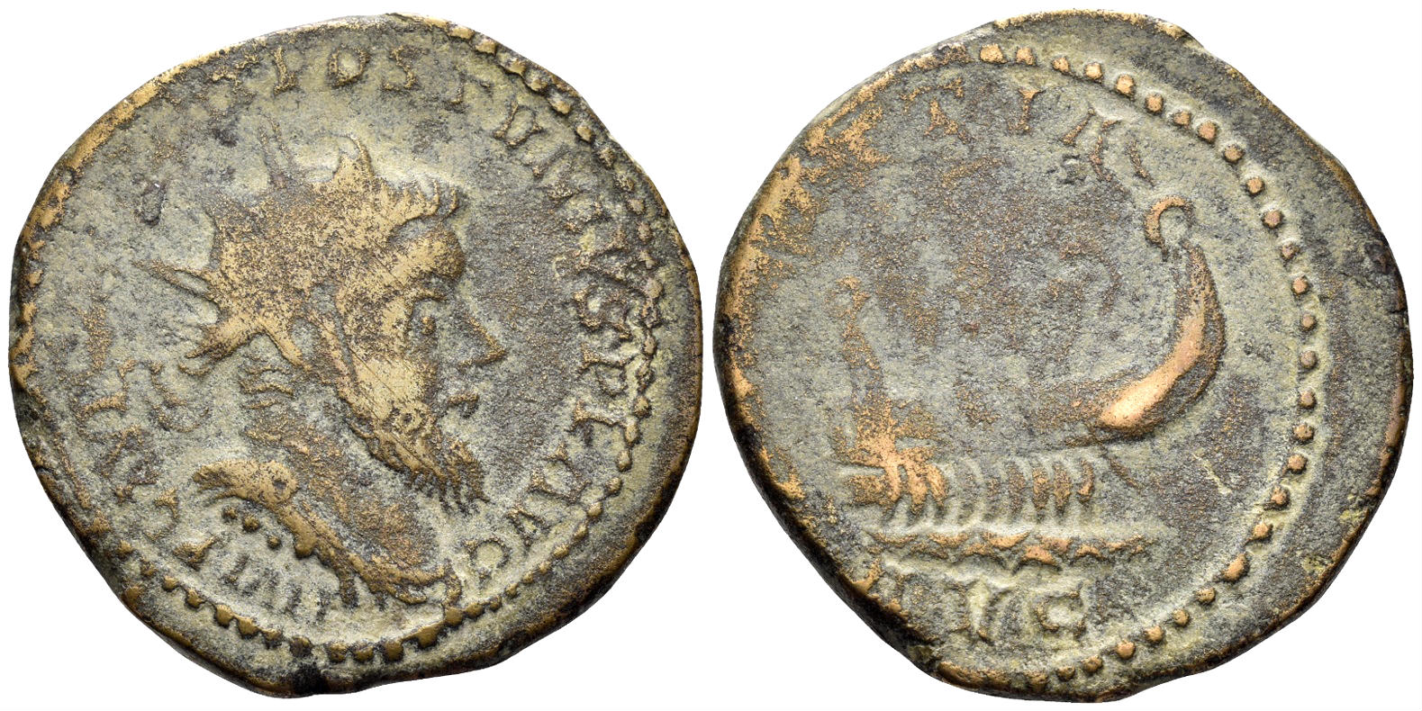Postumus. 260-269 AD. AE Dupondius (14.85g, 31mm). Irregular mint ...