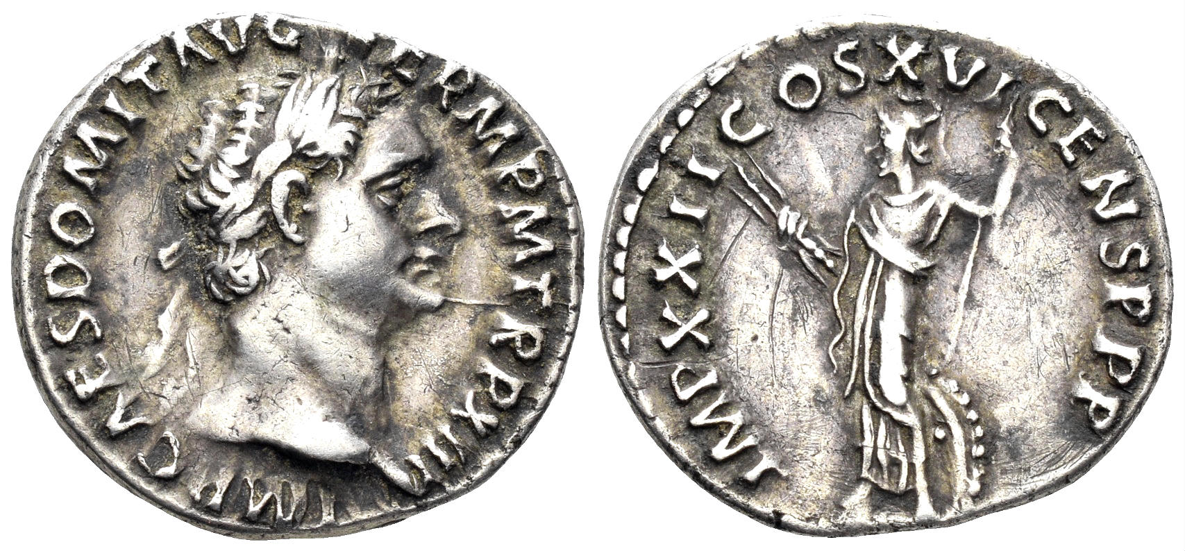 Domitian. 81-96 AD. AR Denarius (3.48g, 18mm). Rome mint. Struck 93 AD ...