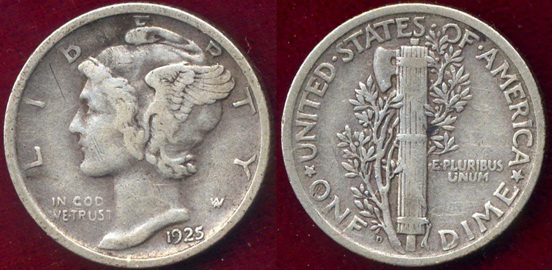 1925-D MERCURY DIME VF35 .... BOLD STRIKE! | 10 Cents