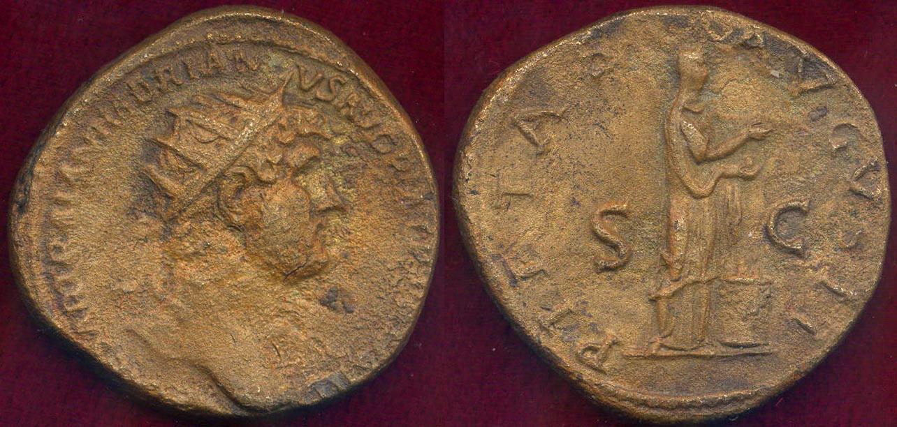HADRIAN 119-123 AD DUPONDIUS, PIETAS on rev | Roman Imperial Coins